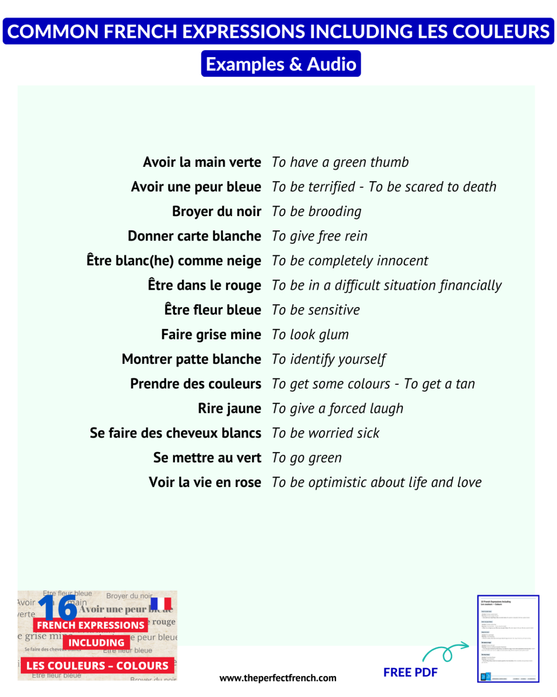 16 French Expressions including les Couleurs - Colors - French Online ...