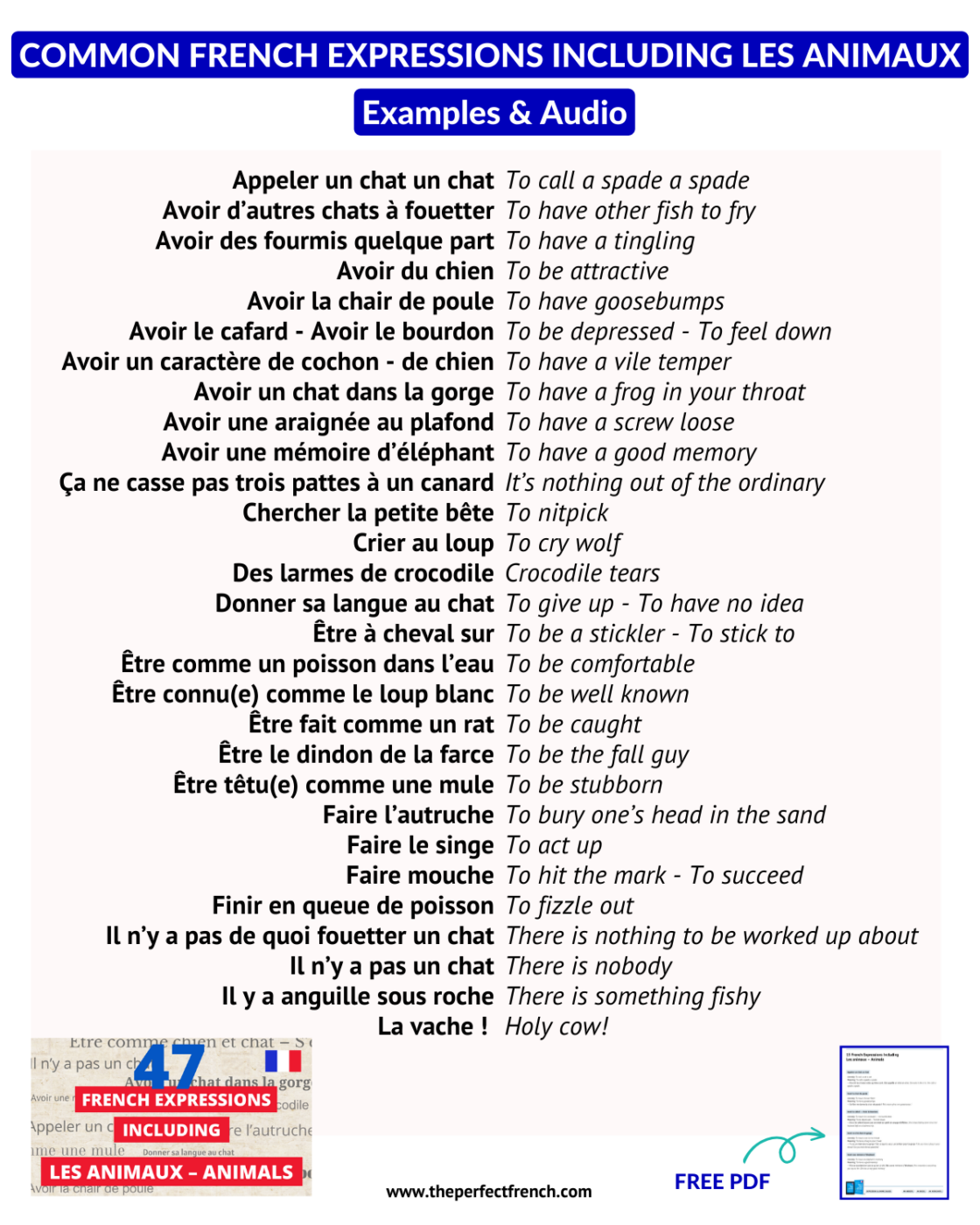 47 French Expressions including les Animaux - Animals - French Online ...