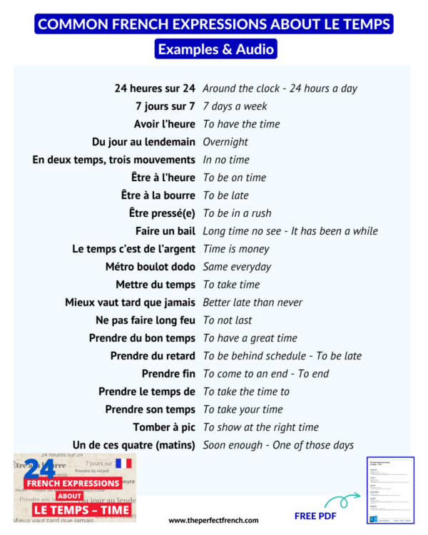 24 French Expressions about Le temps - Time - French Online Language ...