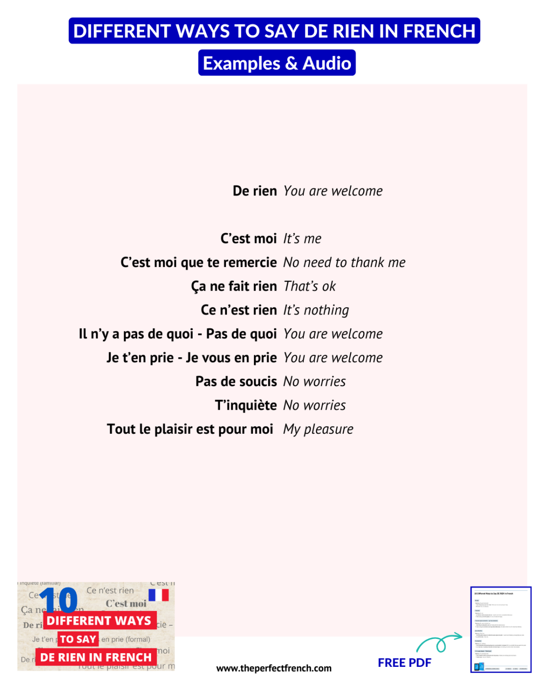 10 Different Ways to Say DE RIEN - YOU ARE WELCOME in French - French ...