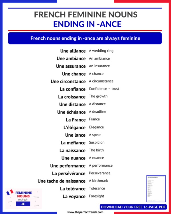 French Feminine Nouns Ending in ANCE - French Online Language Courses ...