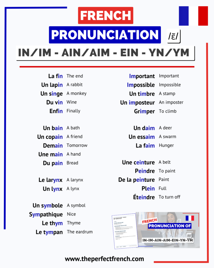 How to Pronounce IN/IM - AIN/AIM - EIN - YN/YM in French - French ...